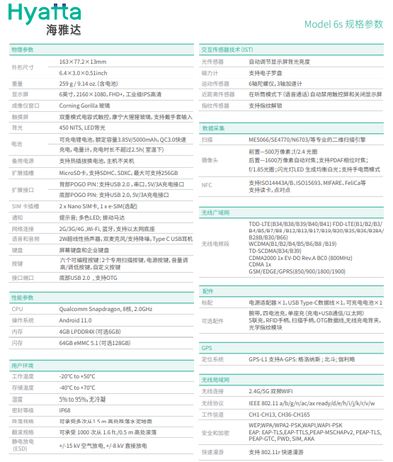 海雅达hyatta Model 6S工业级全屏移动数据终端 - 达宝文（深圳）自动识别有限公司